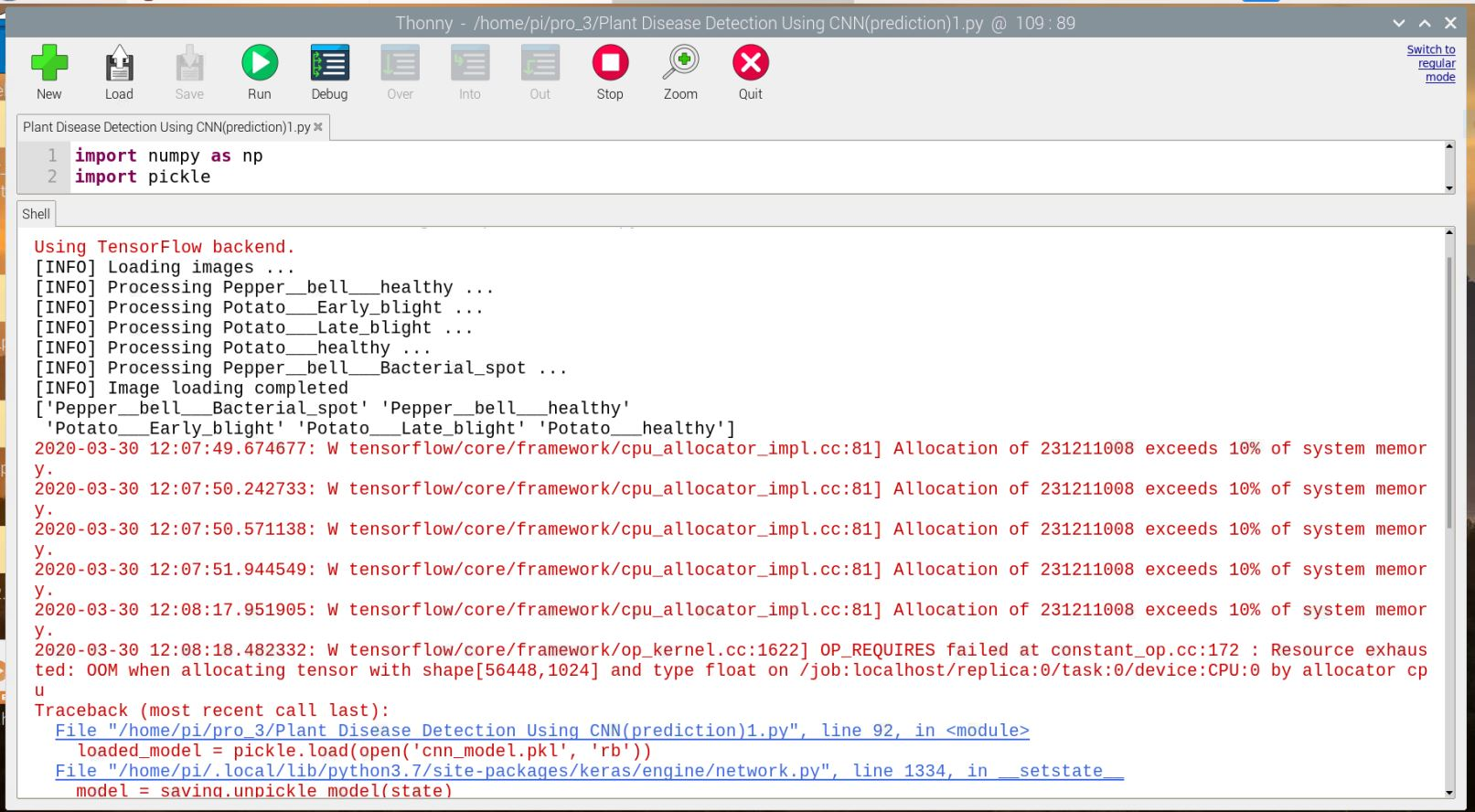 MGC | Error on Raspberry PI 4 while opening TensorFlow.