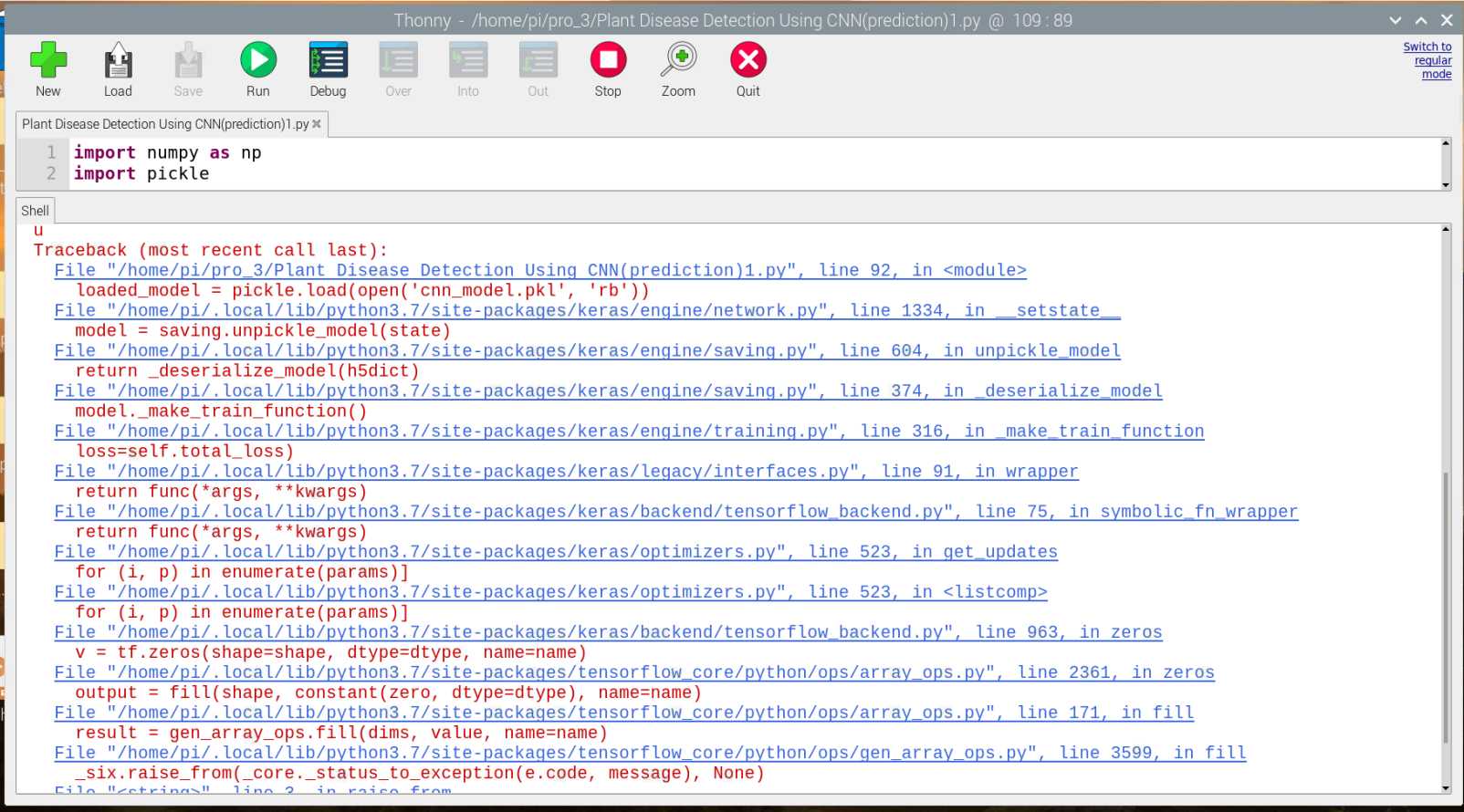 MGC | Error on Raspberry PI 4 while opening TensorFlow.